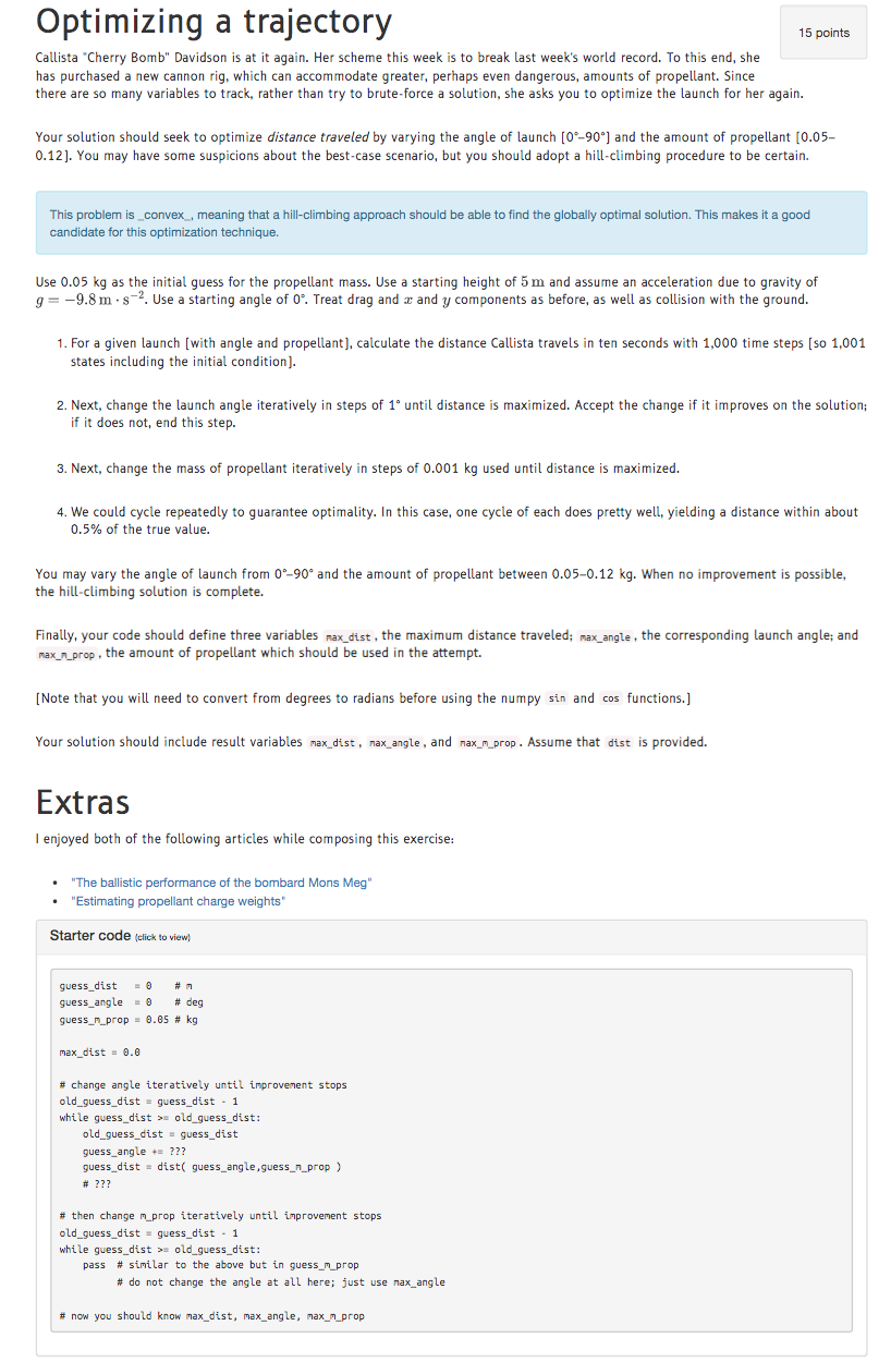 Solved Optimizing a trajectory 15 points Callista "Cherry | Chegg.com