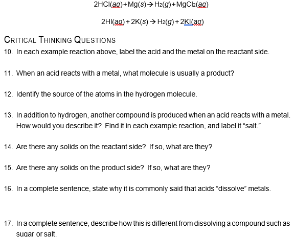 Solved 2HCl(aq)+Mg(s) → H2(g) +MgCl(aq) 2Hl(aq) + 2K(s) → | Chegg.com