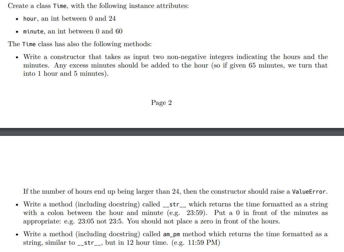 Solved Please write this time class with the following three | Chegg.com