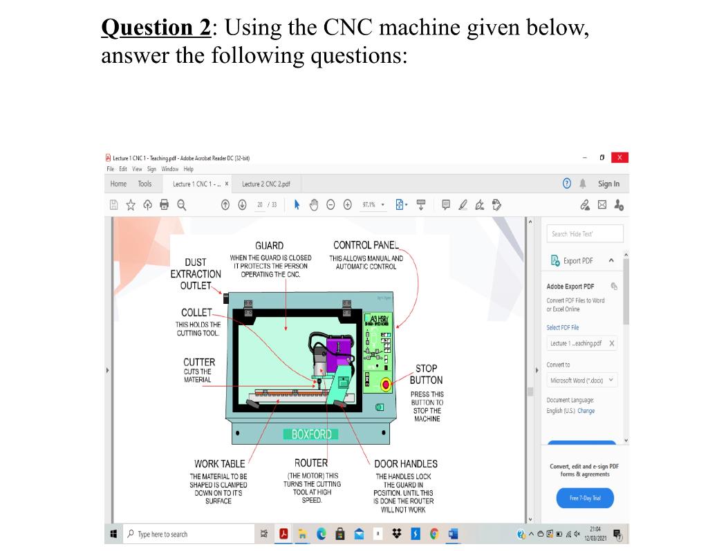 Solved Question 2: Using the CNC machine given below, answer | Chegg.com