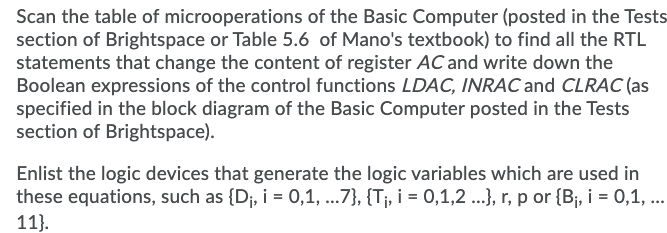 Scan the table of microoperations of the Basic | Chegg.com