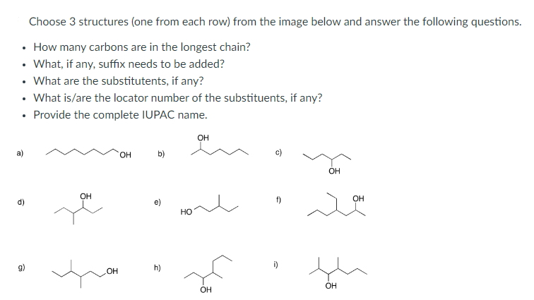 Solved Choose 3 structures (one from each row) from the | Chegg.com