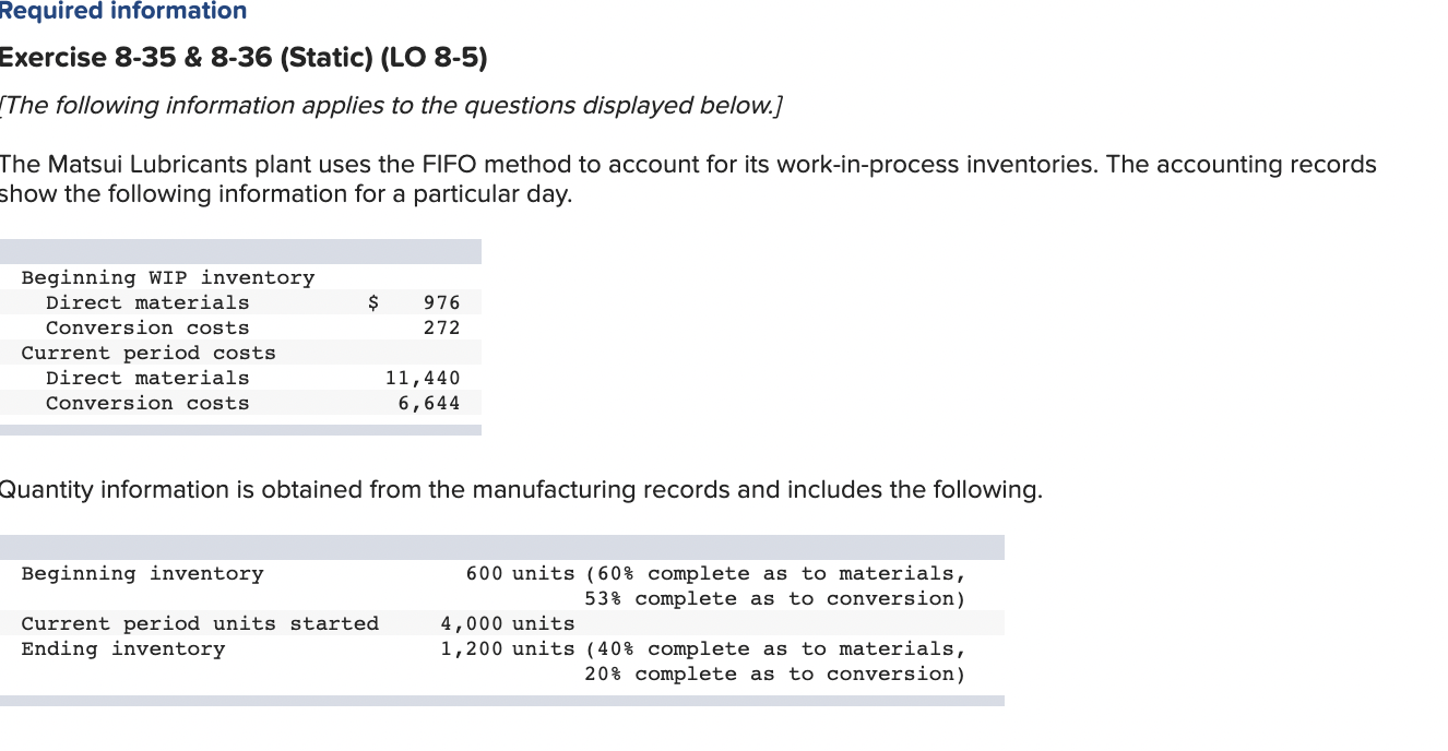 Solved Exercise 8-35 \& 8-36 (Static) (LO 8-5) The following | Chegg.com