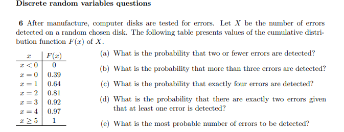 Solved Discrete random variables questions 6 After | Chegg.com