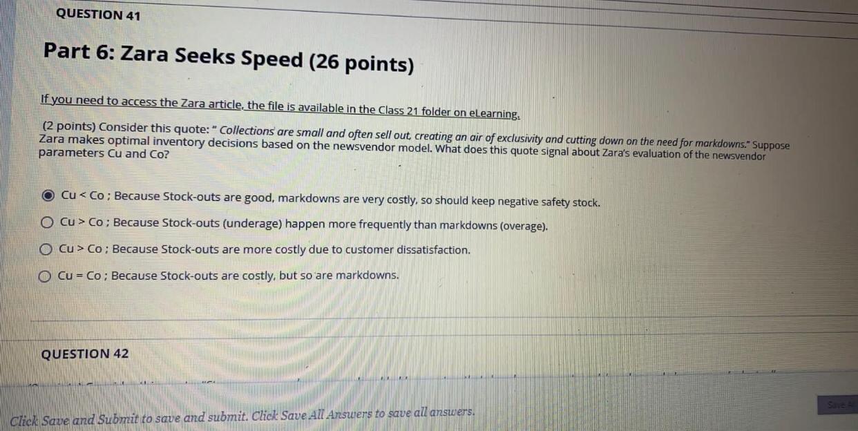 Solved QUESTION 41 Part 6: Zara Seeks Speed (26 points) If | Chegg.com