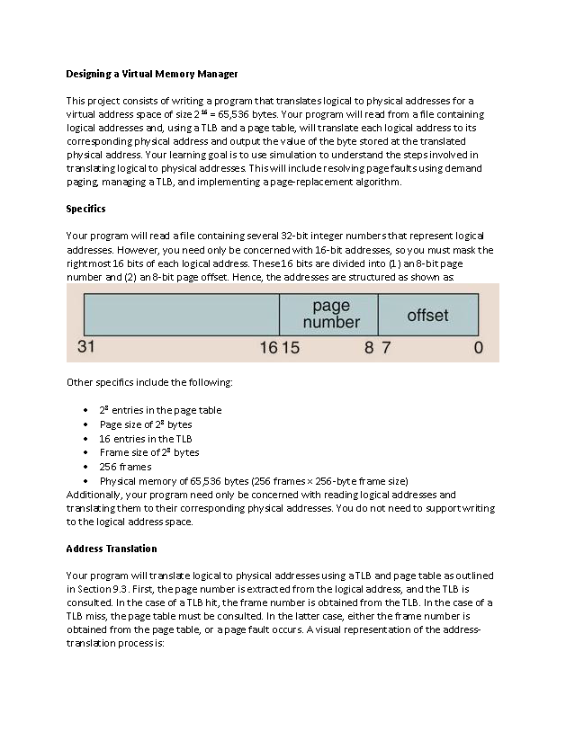 Solved Designing a Virtual Memory Manager = This project | Chegg.com