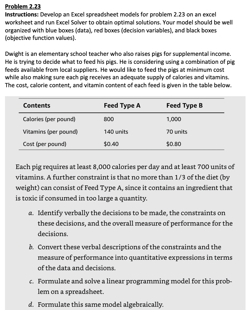 Solved Problem 2.23 Instructions: Develop an Excel | Chegg.com