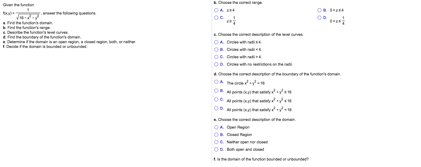 Solved Given the function b. Choose the correct range. O A. | Chegg.com