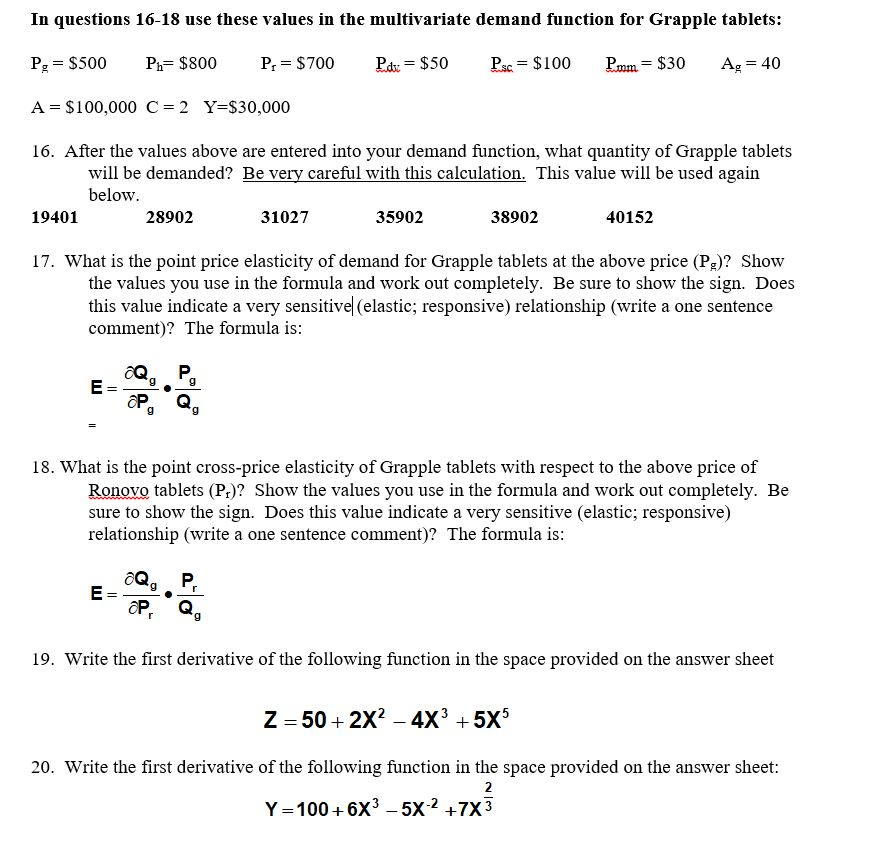 Solved The multivariate demand function below will be needed | Chegg.com