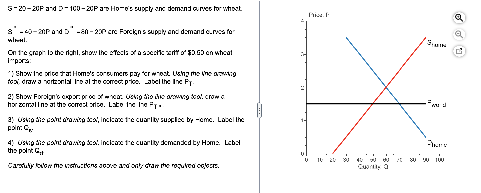 Solved Import demand curve MD = D-S MD = 80-40P Export | Chegg.com