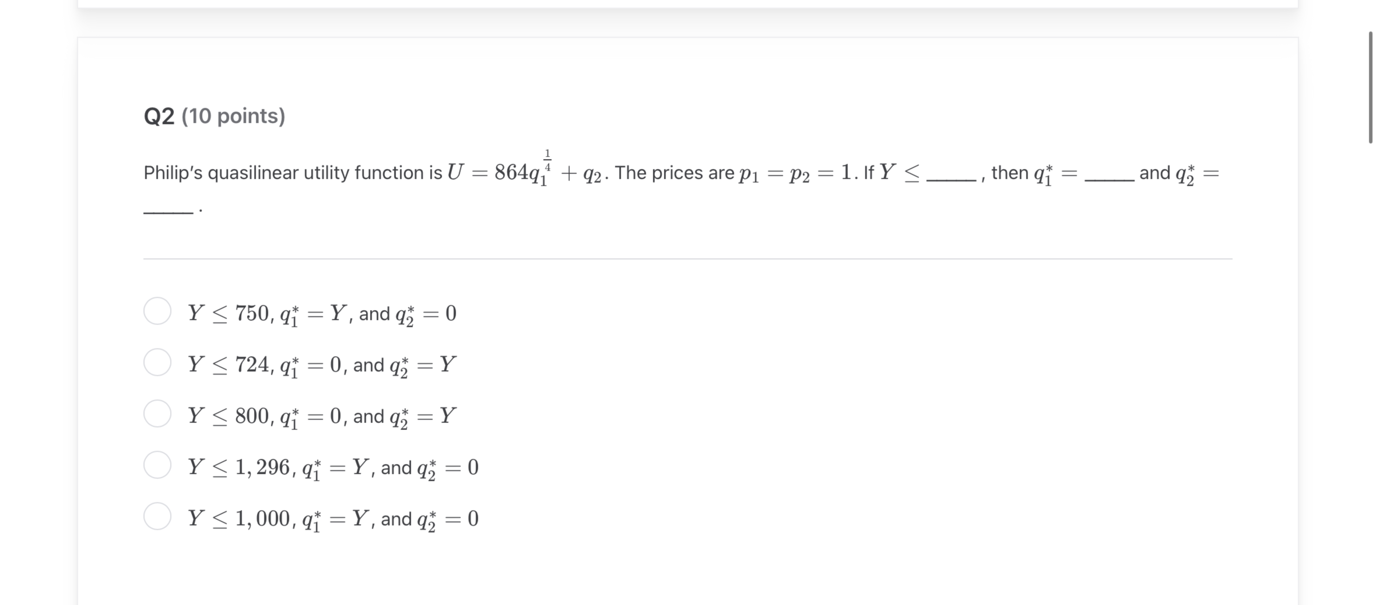 Solved Q2 (10 ﻿points)Philip's quasilinear utility function | Chegg.com