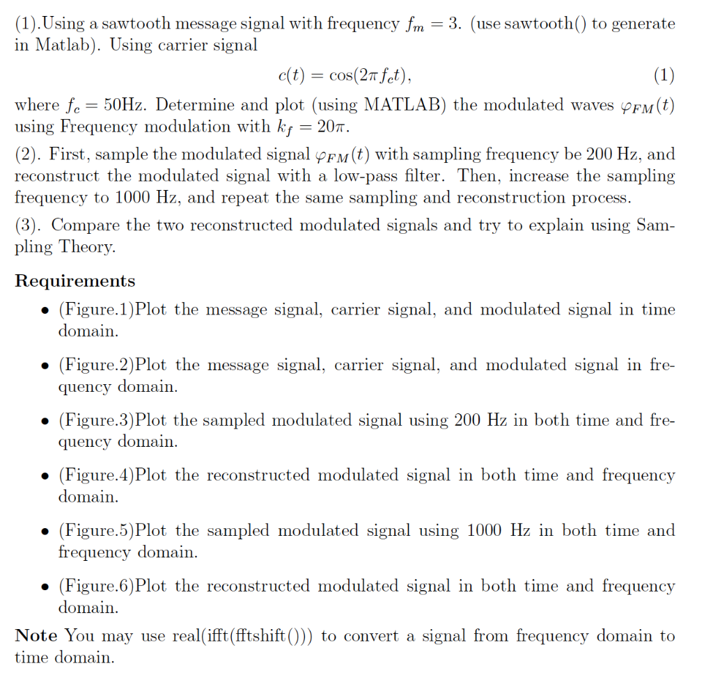 (1).Using a sawtooth message signal with frequency | Chegg.com
