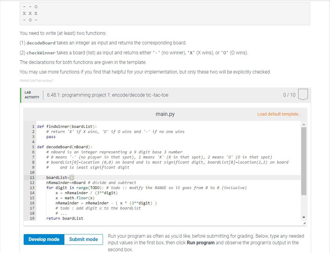 Solved 6.48 programming project 1: encode/decode tic-tac-toe | Chegg.com