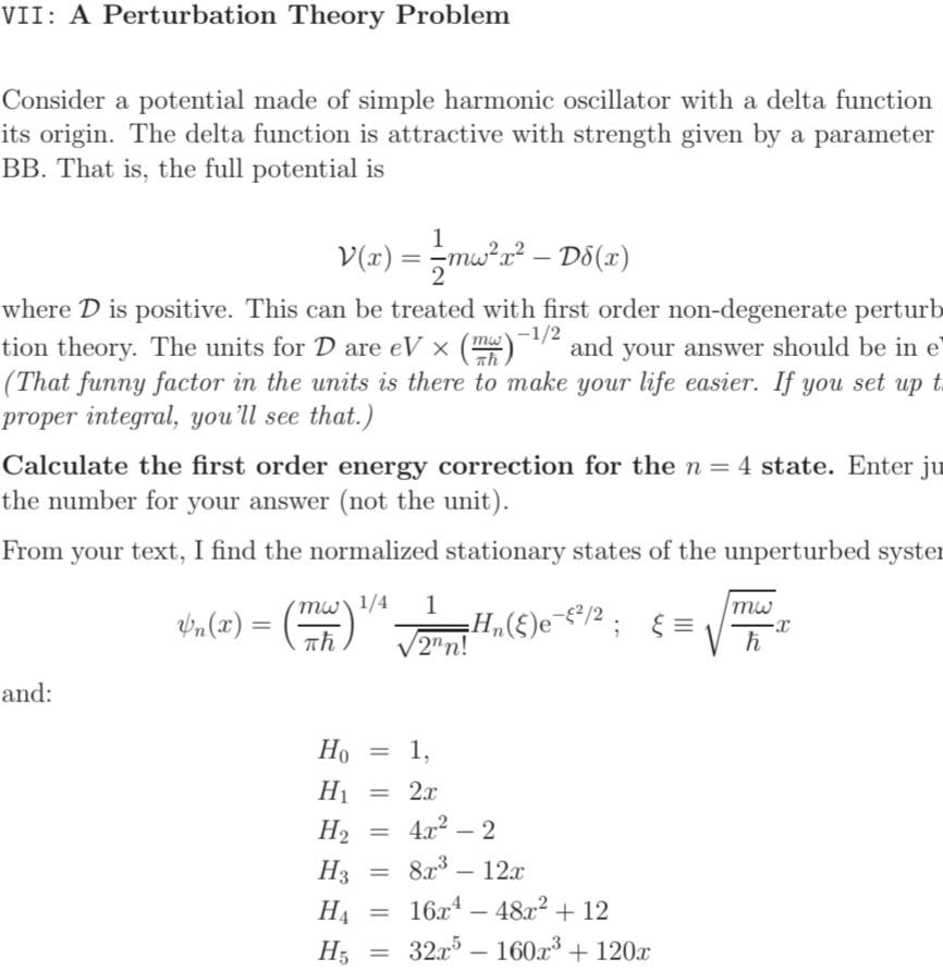 Solved VII: A Perturbation Theory Problem Consider a | Chegg.com