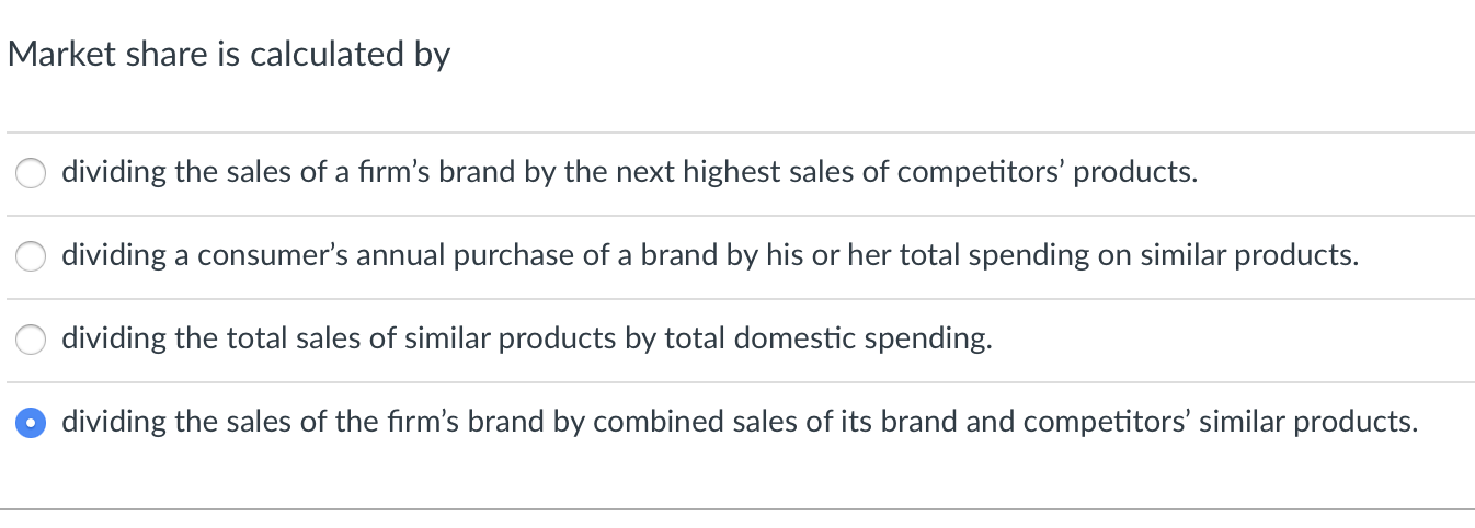 Solved Market share is calculated by dividing the sales of a | Chegg.com