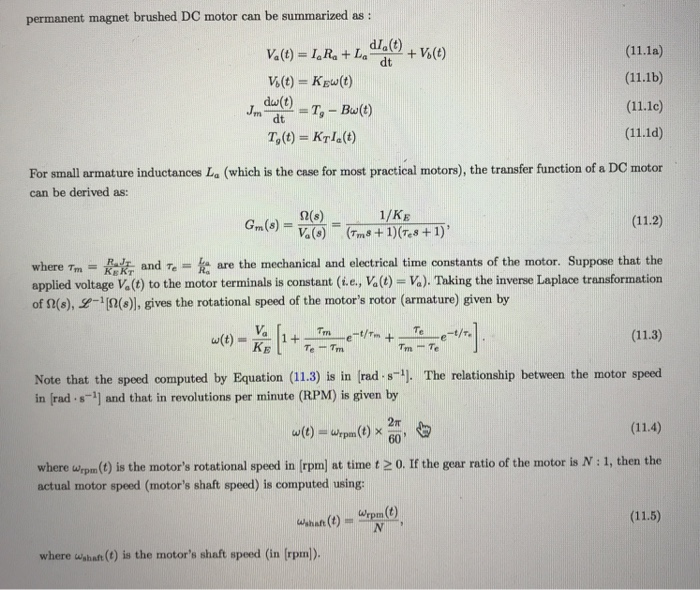 Solved Prelab 11.1: DC motor modeling As mentioned, this | Chegg.com