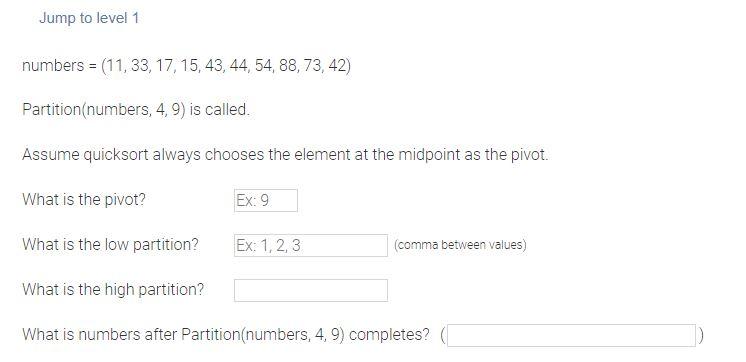 Solved numbers = (11, 33, 17, 15, 43, 44, 54, 88, 73, | Chegg.com