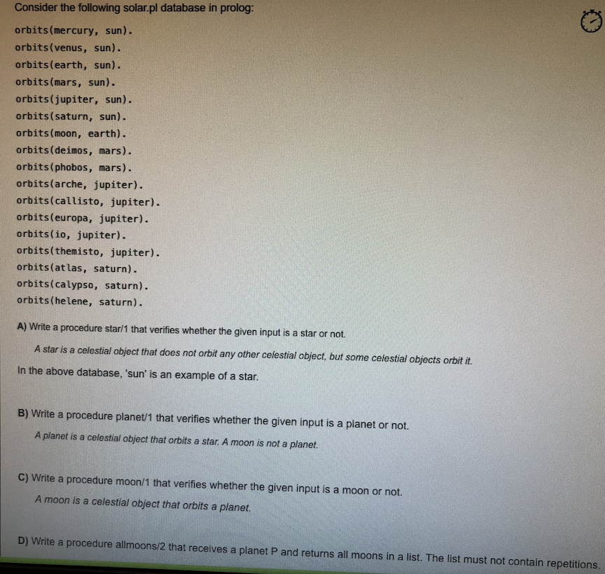 Solved Consider the following solar.pl database in prolog: | Chegg.com