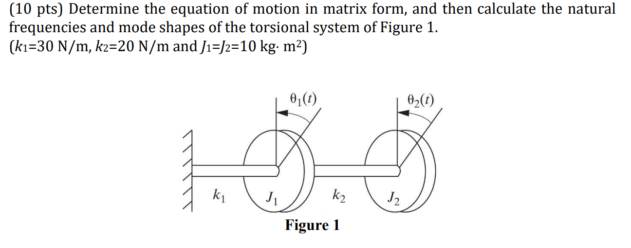 Solved (10 pts) Determine the equation of motion in matrix | Chegg.com