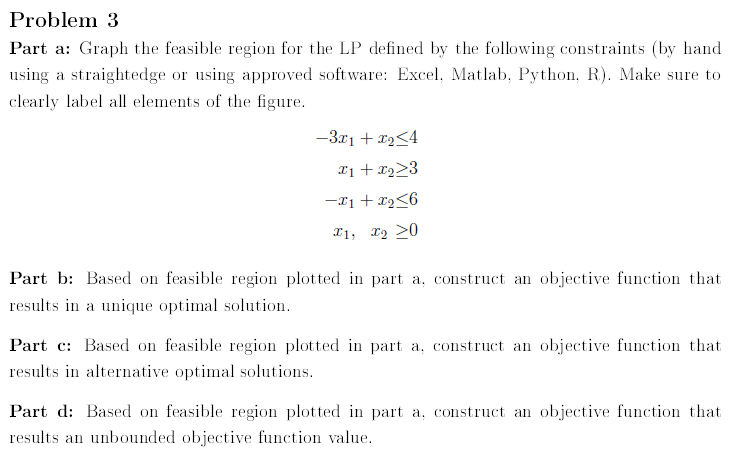 Solved Problem 3 Part a: Graph the feasible region for the | Chegg.com
