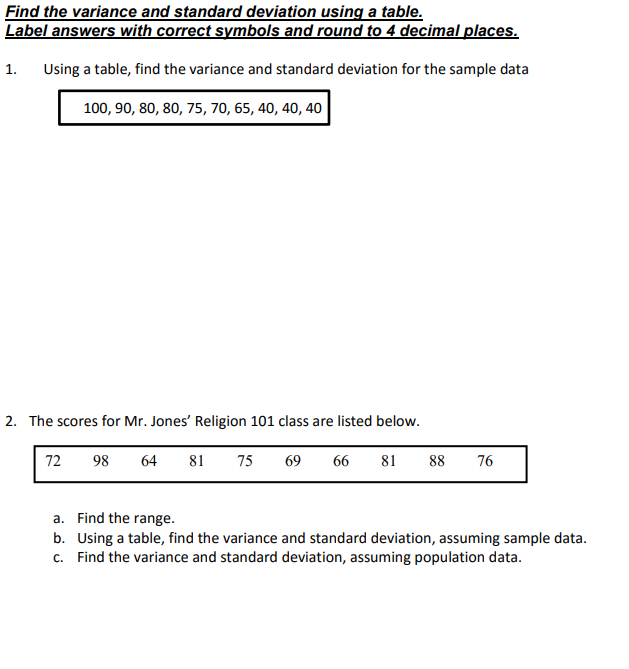 Solved Find the variance and standard deviation using a | Chegg.com