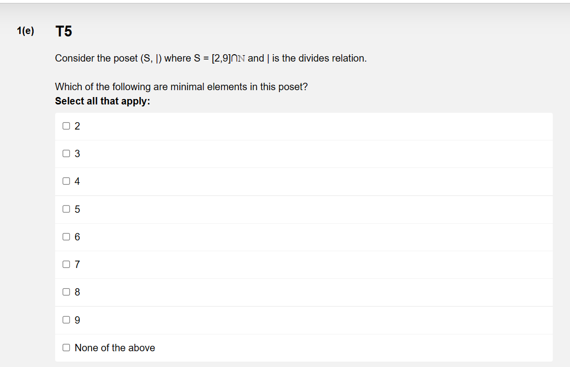 Solved sider the poset (S,∣) where S=[2,9]∩N ch of the | Chegg.com