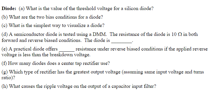 Solved Diode: (a) What is the value of the threshold voltage | Chegg.com