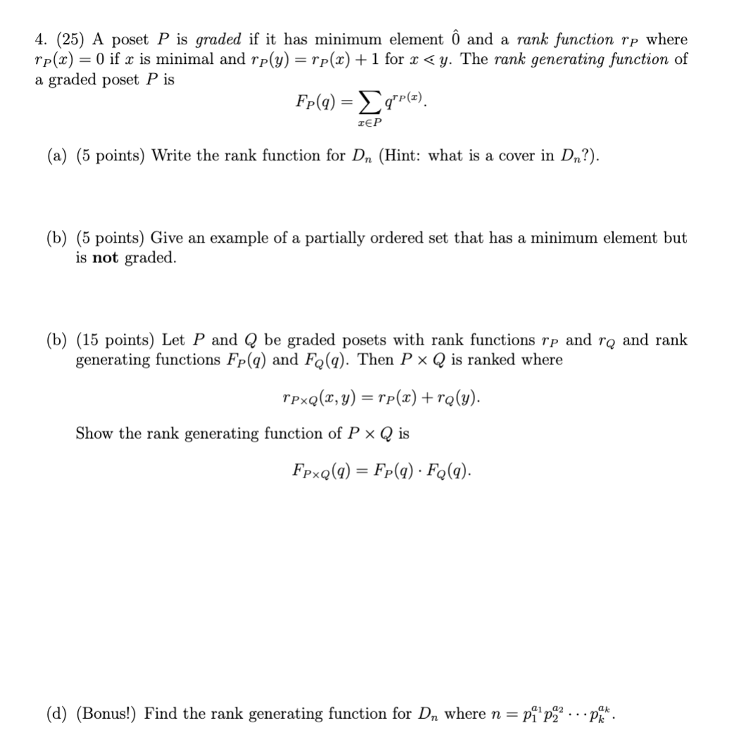 4. (25) A poset P is graded if it has minimum element | Chegg.com