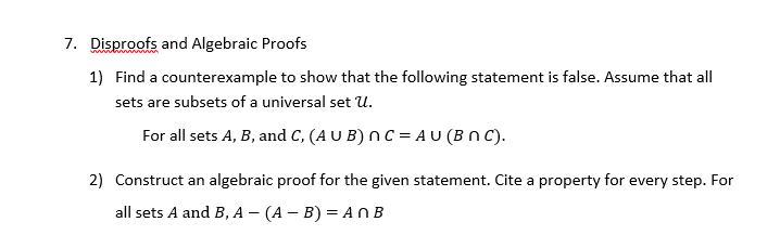 Solved Disproofs and Algebraic Proofs 1) Find a | Chegg.com