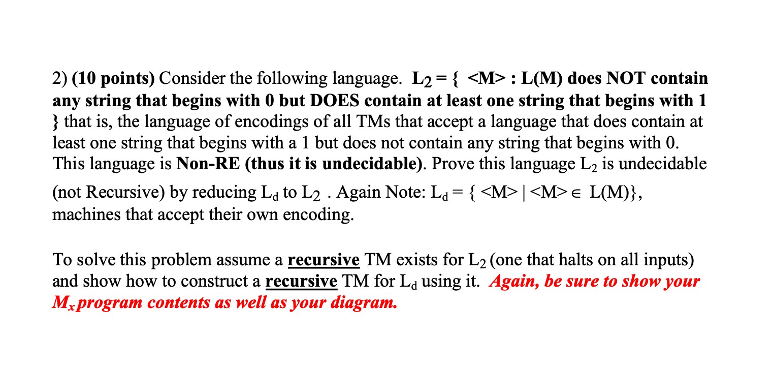 Solved 2) (10 points) Consider the following language. | Chegg.com