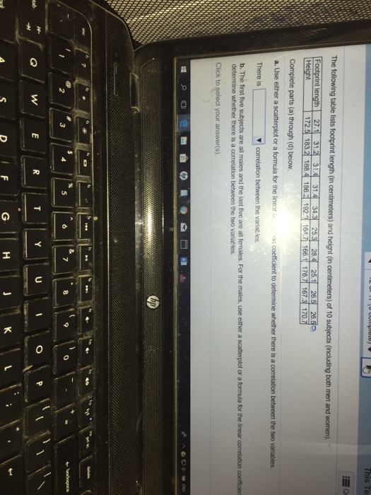 Solved The following table lists footprint length (in | Chegg.com
