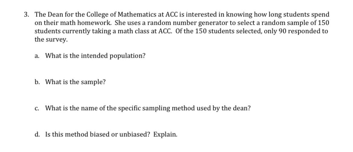 Solved 3. The Dean for the College of Mathematics at ACC is | Chegg.com