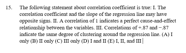 Solved 15. The following statement about correlation | Chegg.com