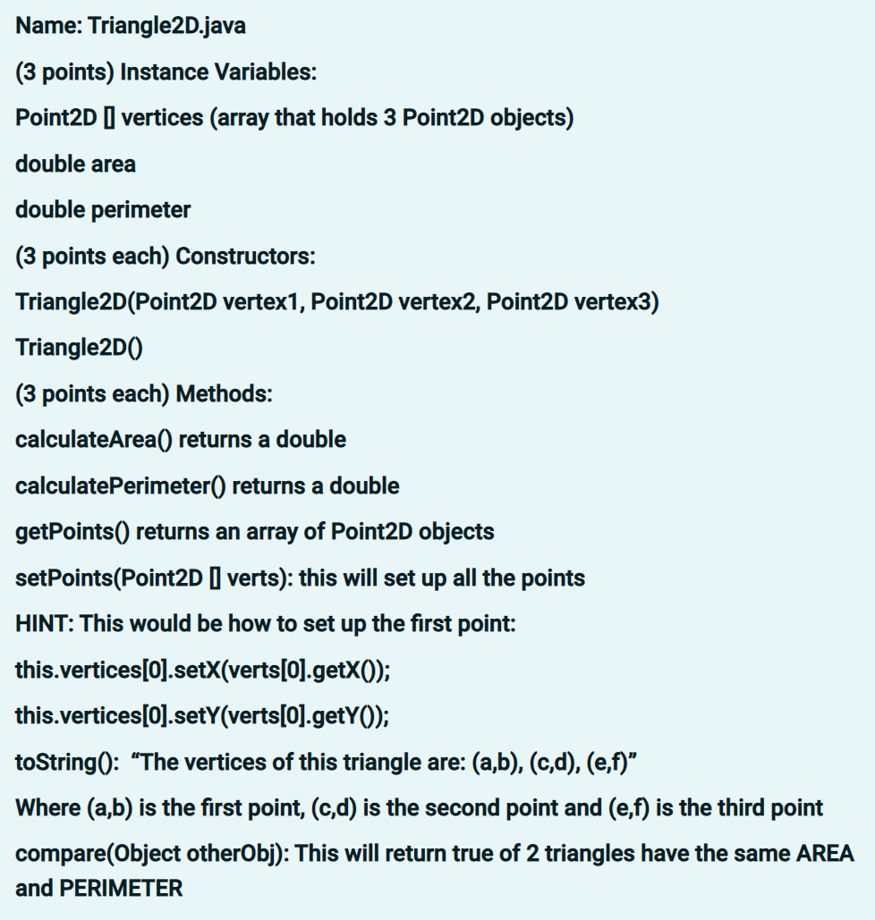 Name Triangle2djava 3 Points Instance Variables 