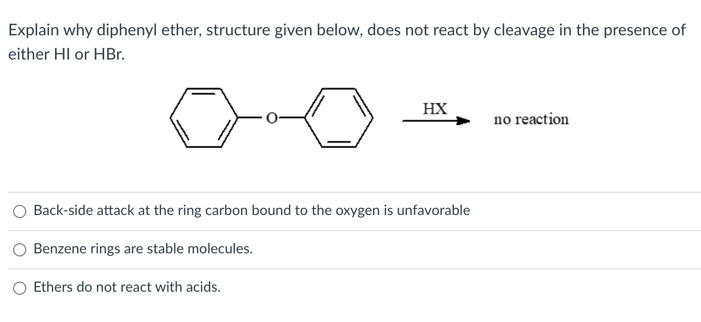 Solved Explain why diphenyl ether, structure given below, | Chegg.com