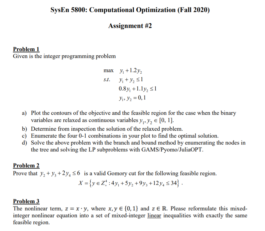 SysEn 5800: Computational Optimization (Fall 2020) | Chegg.com