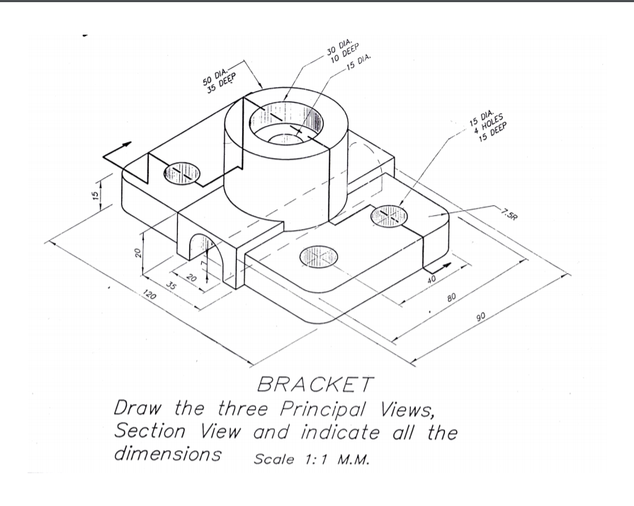 Solved Plate No. 2 - BRACKET: Three Principal Views and | Chegg.com
