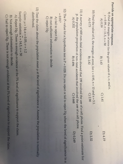 Solved Provide An Appropriate Response 9 Find The Margin