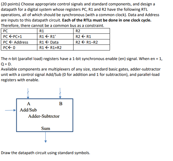 Solved (20 points) Choose appropriate control signals and | Chegg.com