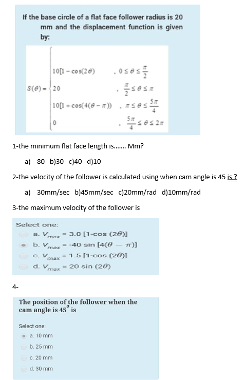 Solved If the base circle of a flat face follower radius is | Chegg.com
