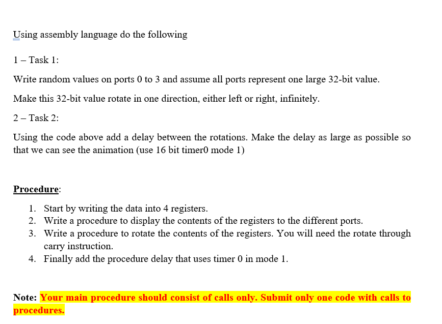 Using assembly language do the following 1 - Task 1: | Chegg.com