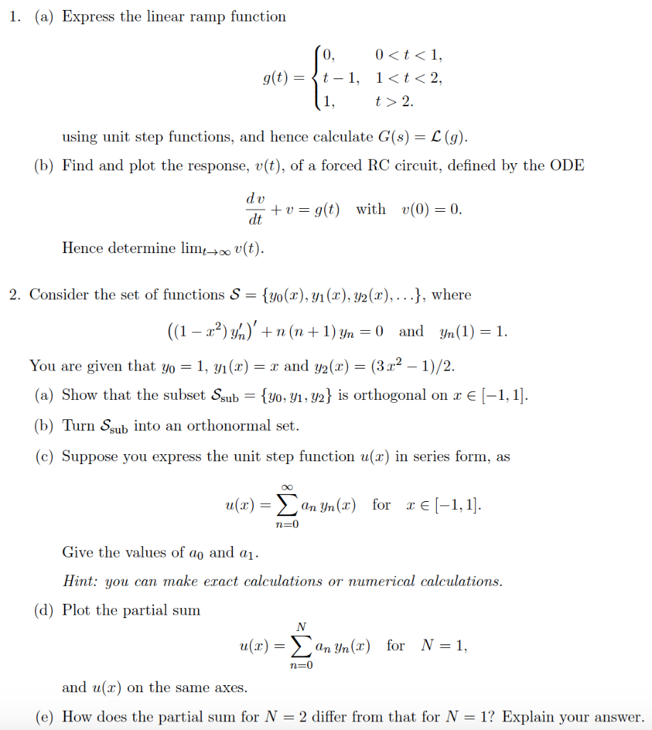 Solved 1. (a) Express the linear ramp function (0, g(t) = | Chegg.com