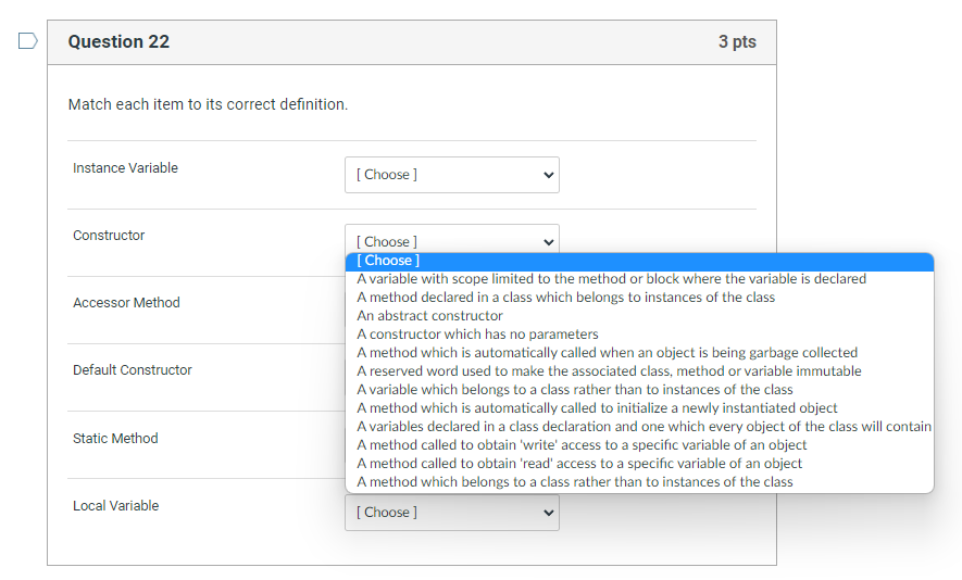 Solved Question 22 3 pts Match each item to its correct | Chegg.com