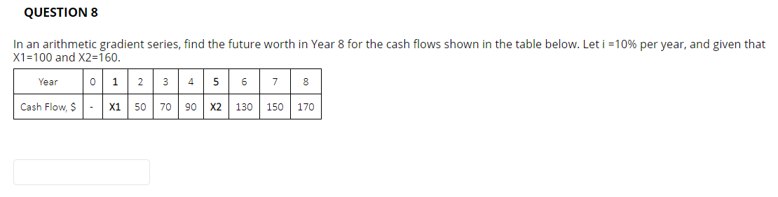 Solved QUESTION 8 In an arithmetic gradient series, find the | Chegg.com