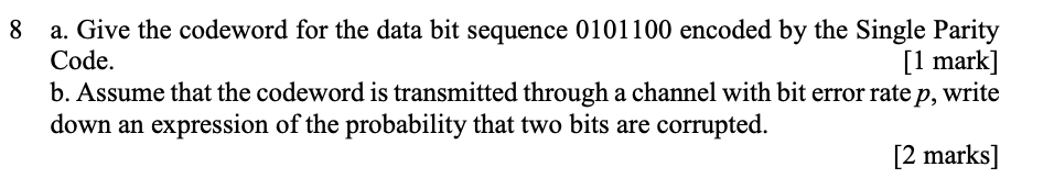 Solved a. Give the codeword for the data bit sequence | Chegg.com