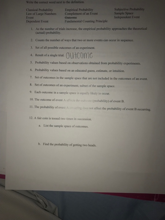 Solved Write the correct word next to the definition. | Chegg.com