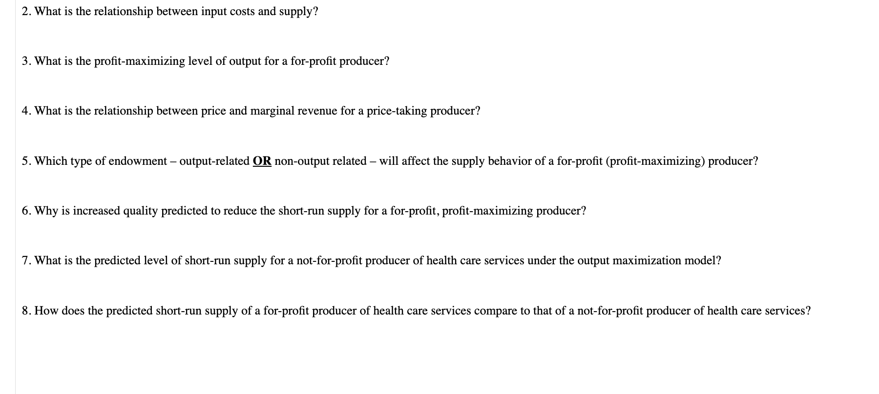 Solved 2. What is the relationship between input costs and | Chegg.com