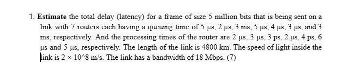 Solved 1. Estimate the total delay (latency) for a frame of | Chegg.com