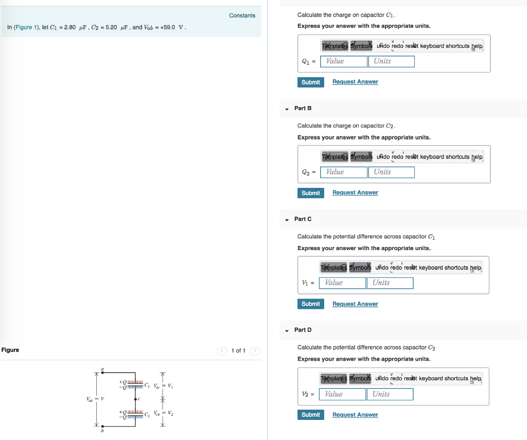 Solved Calculate the charge on capacitor Ci Express your | Chegg.com