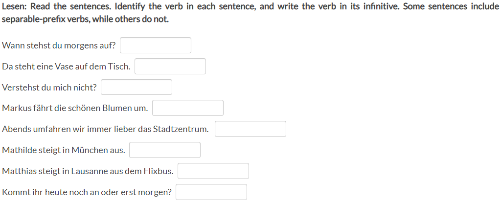 Lesen: Read the sentences. Identify the verb in each | Chegg.com